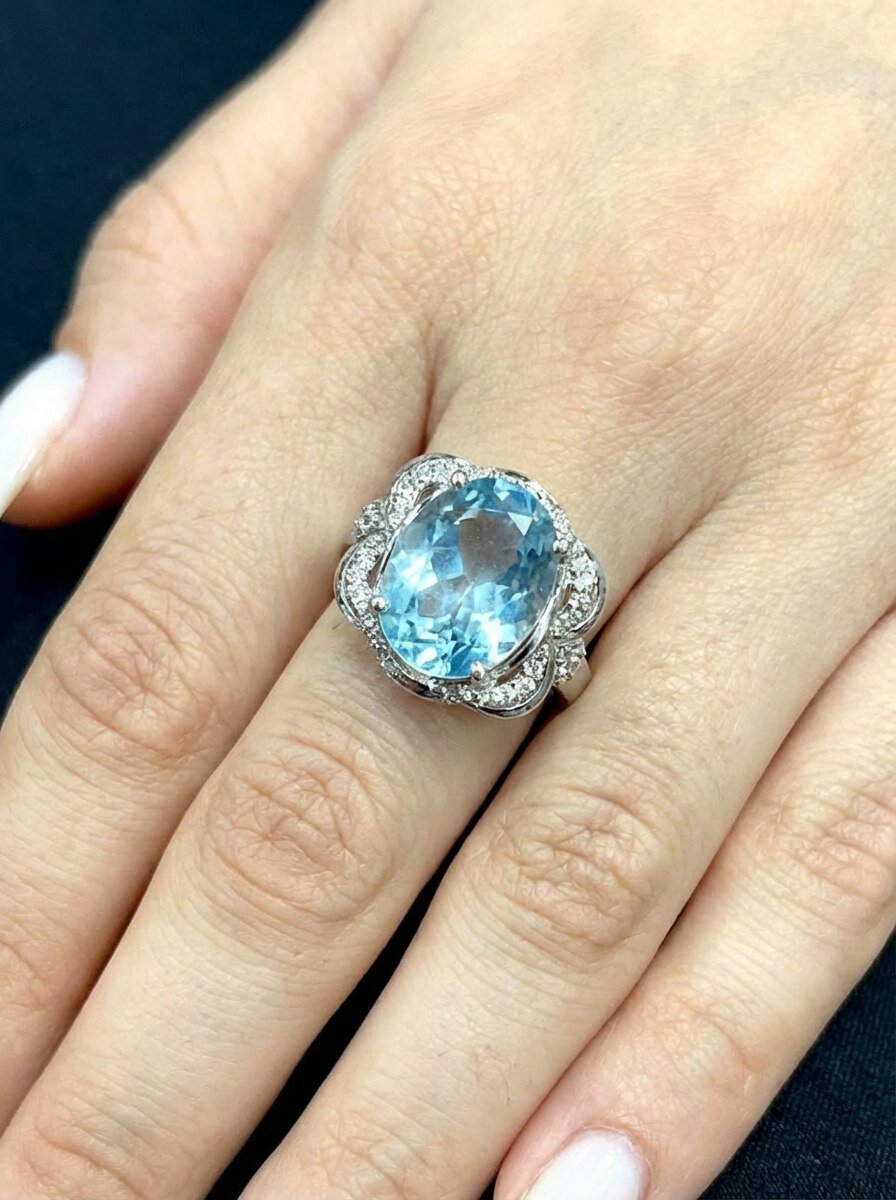 Кольцо тонкое, серебро, 925 проба, родирование, топаз, фианит