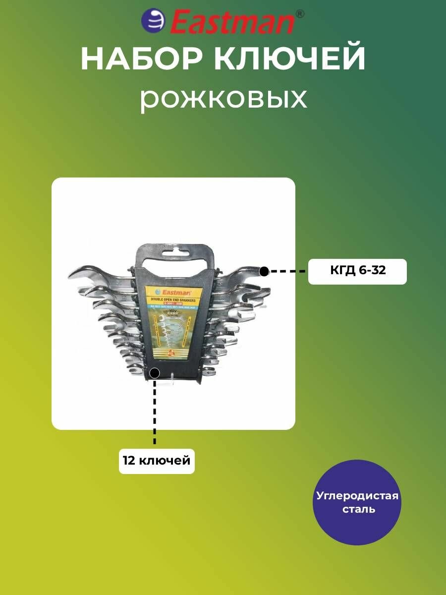 Набор рожковых ключей КГД 6-32, 12 предметов Eastman