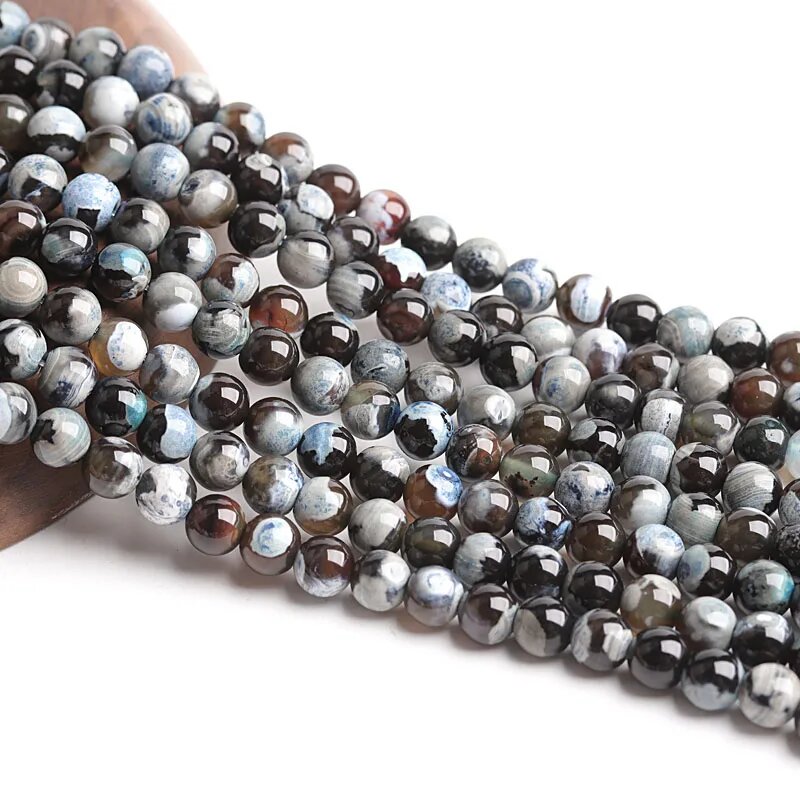 Бусины из камня 4-12 мм тигровый глаз, аметист, агат, Серебряный, 8mm about45pcs, Blue Fire Agate