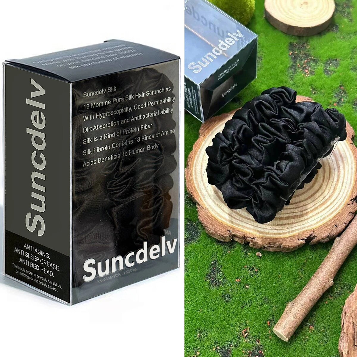 Шелковые резинки для волос Suncdelv, черные, 10 шт.