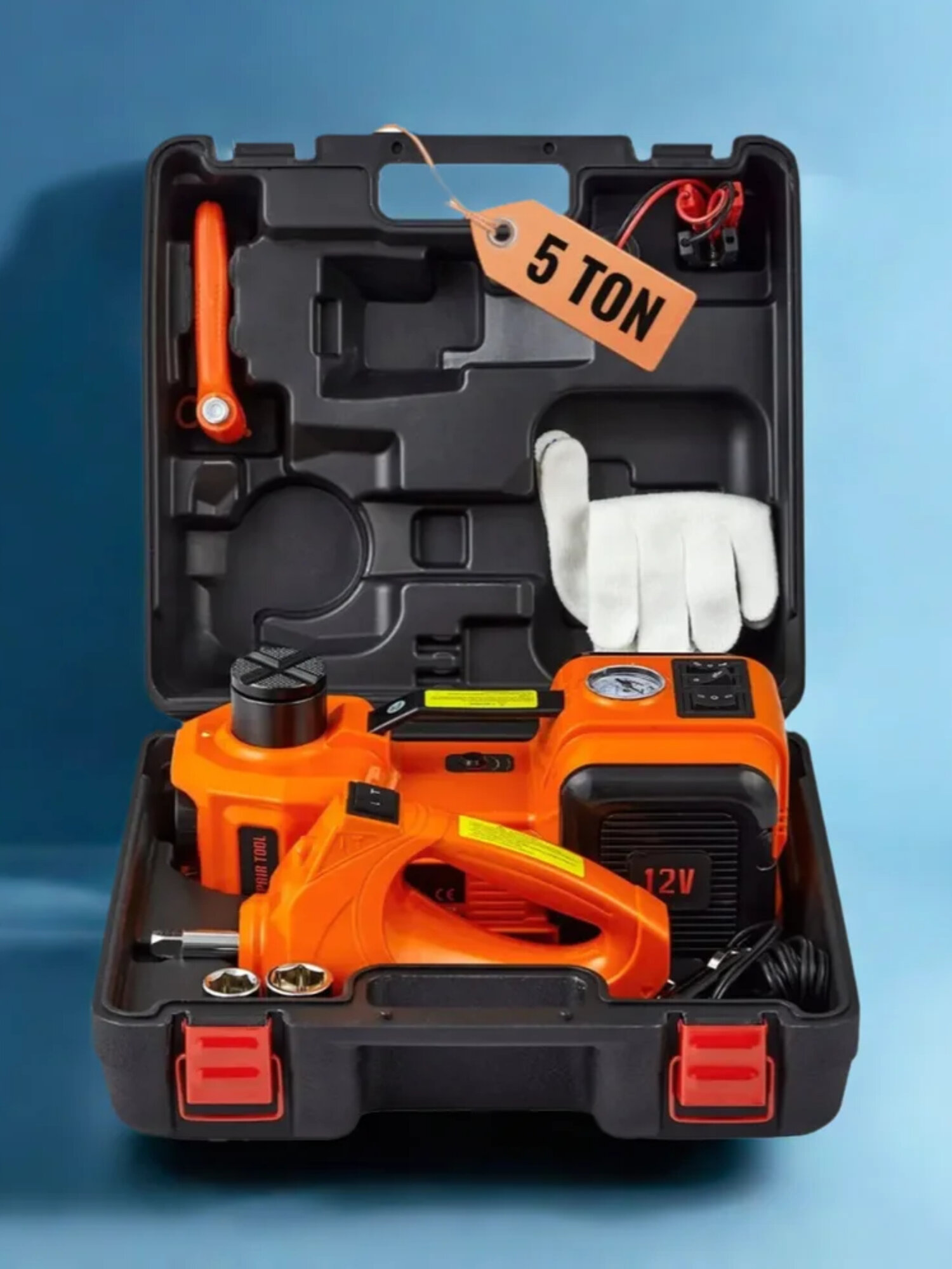 5-тонный электрогидравлический домкрат со встроенным электроударным гайковертом и воздушным насосом