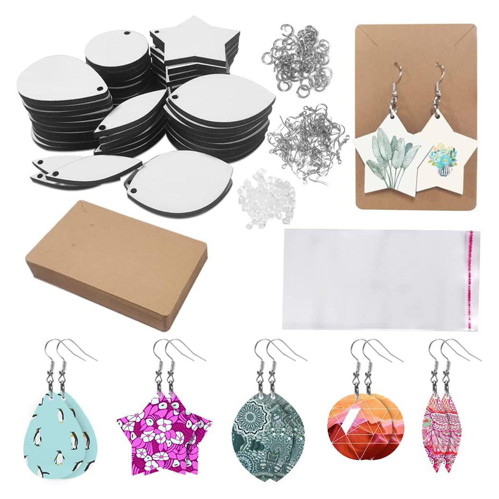 50 штук Сублимационных Пустых Сережек Teardrops Star Heart Leaves для Хэллоуина