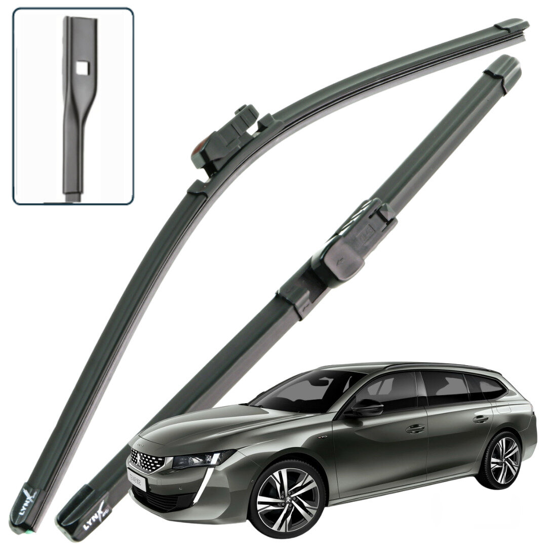 Дворники Peugeot 508 (2) / Пежо 508 универсал 2018 / 2019 / 2020 / 2021 / 2022 Щетки стеклоочистителя бескаркасные автомобильные LYNXauto 650мм-450мм к-т 2шт.