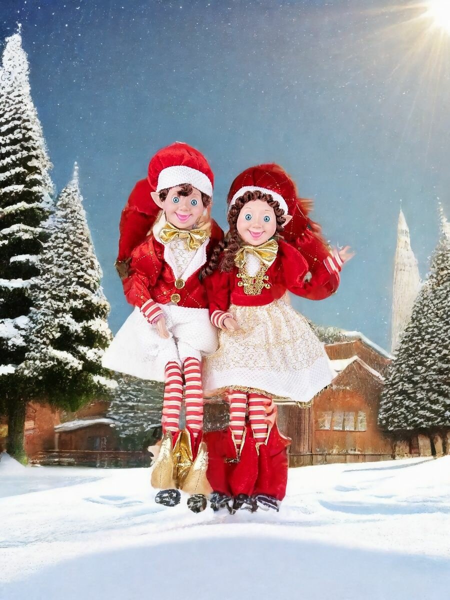 Елочные украшения 60 см Мягкая игрушка, Сказочный персонаж красный, золотой 2 шт.