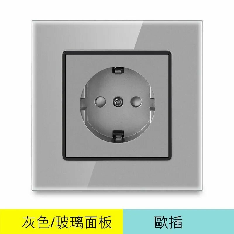 Розетка одинарная с заземлением FUJIHOME S1B, рамка стекло, 220В /16А, цвет черный