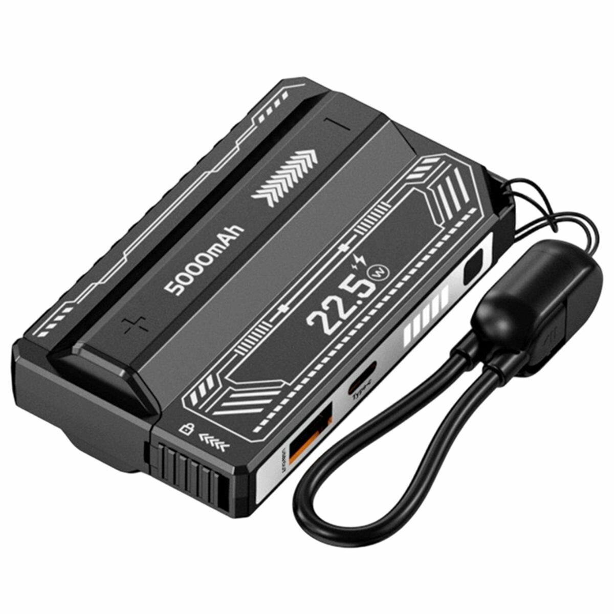 Корпус для портативного зарядного устройства DIY 21700 Power Bank с поддержкой быстрой зарядки PD 20 Вт и съемным кабелем (без батареи), черный.