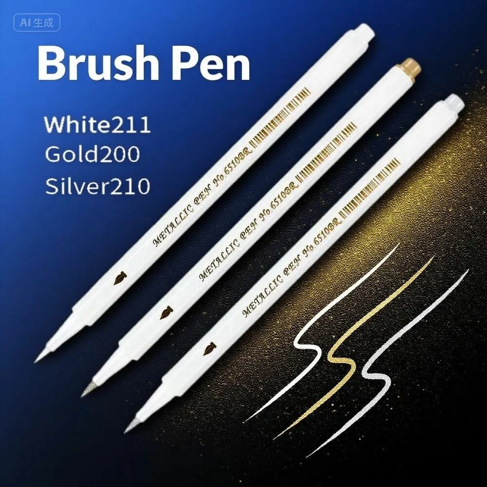 Ручка, толщина линии: 1 мм, цвет: Холодный белый, Золотой, 3 шт.