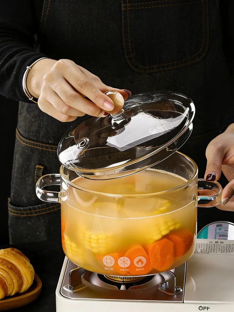 Кастрюля, Боросиликатное стекло, 1,5 л, 1 шт, для готовки, прозрачная