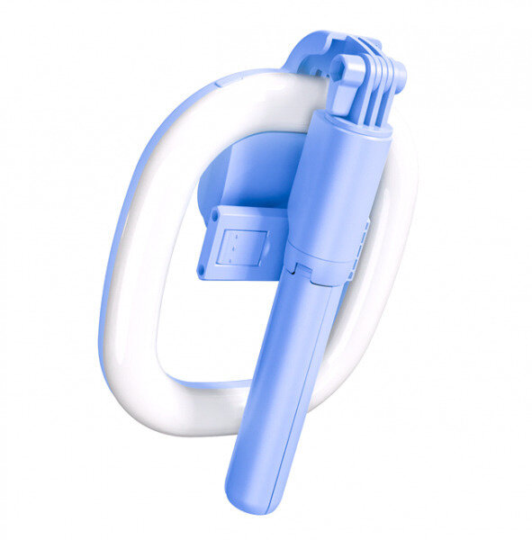 Трипод- селфи палка кольцевая лампа LED 15 см R10, штатив 40-95 см, Selfie Stick Tripod, с Bluetooth пультом, Purple