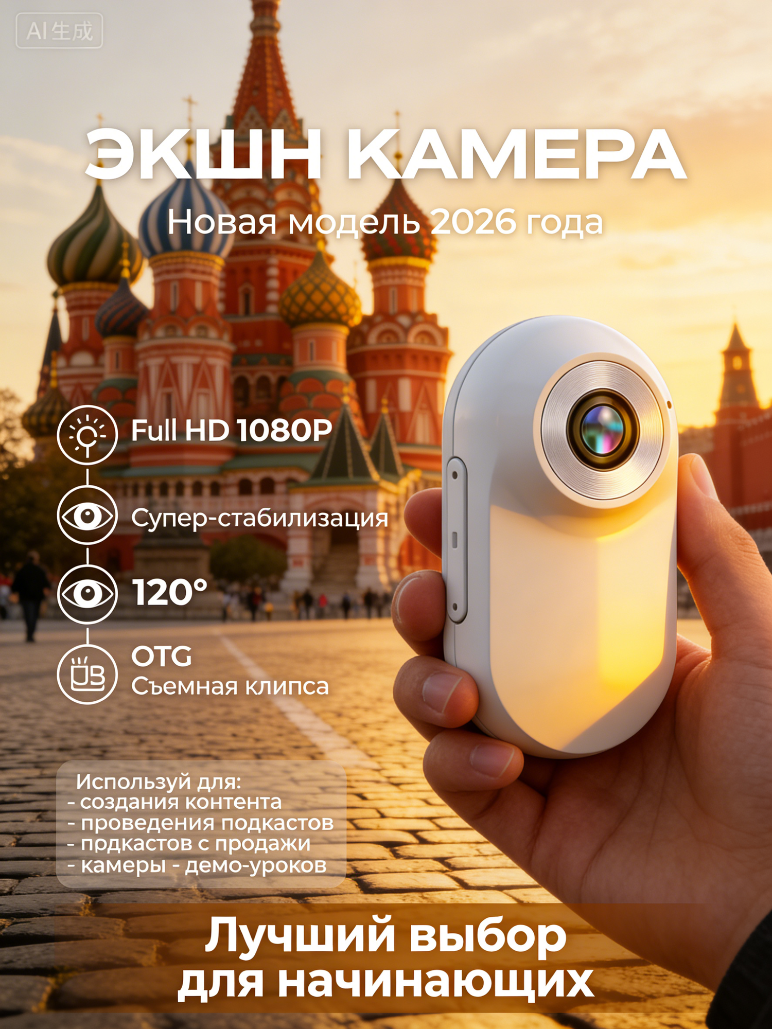 Экшн-камера 4K, UHD, Wi-Fi, с чехлом для погружения в воду, петличный микрофон в комплекте