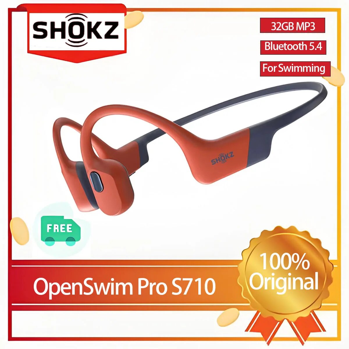 Shokz OpenSwim Pro S710 оранжевые беспроводные наушники