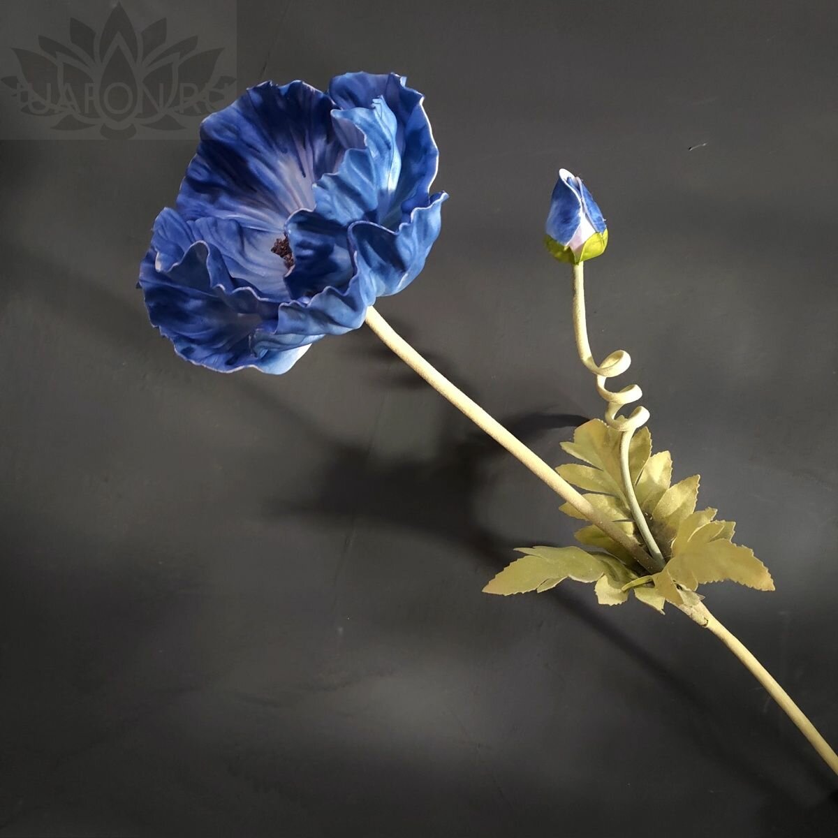 Искусственные цветы для декора мак синий крупный из латекса голова 17 см премиум серия 68 см