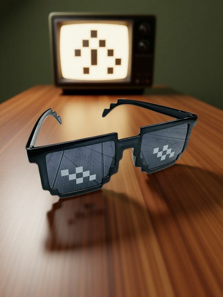 Пиксельные квадратные черные очки, мем.