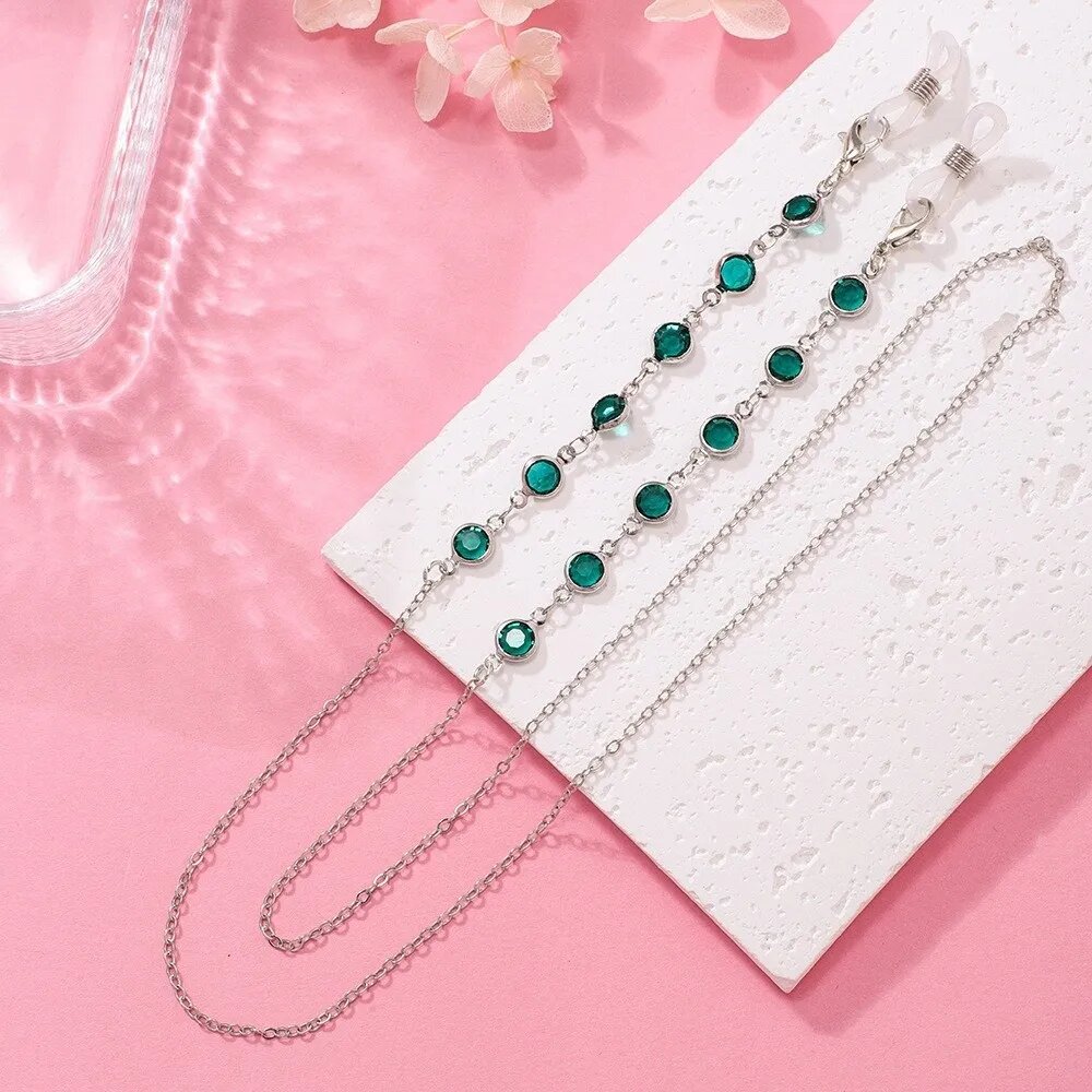 Хрустальные бусины для очков Изумрудный, Silver - Light Green