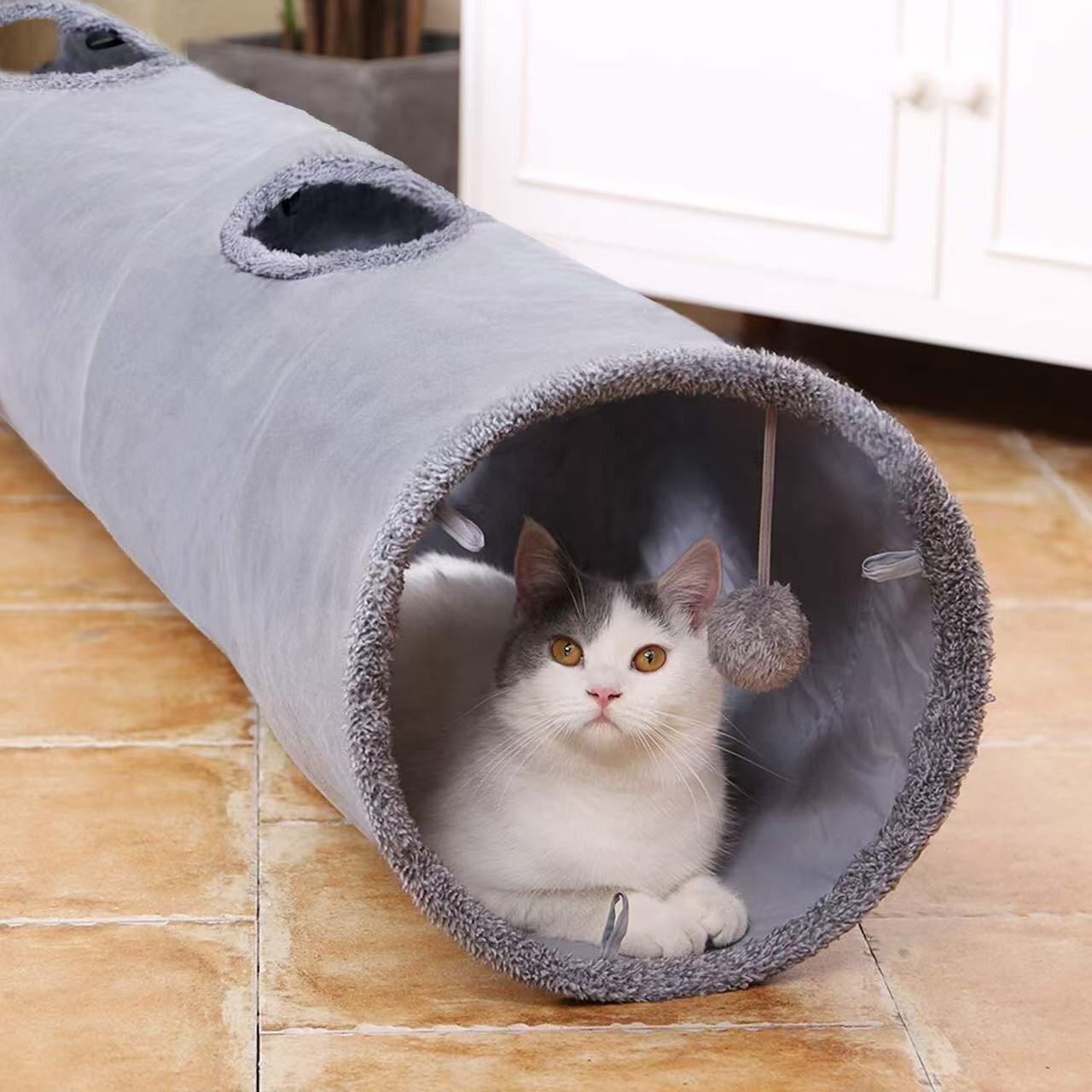 Тоннель-игрушка для кошек большой шуршащий 130×30 см, складной туннель с мышкой, для крупных и взрослых котов