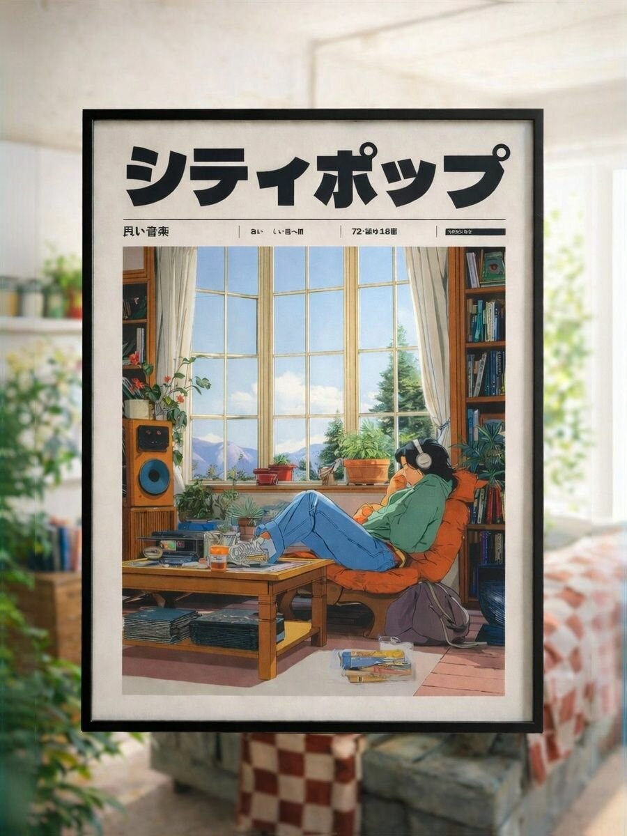 Постер на стену аниме city pop 30х40 см японский ретро плакат на стену, интерьерный декор