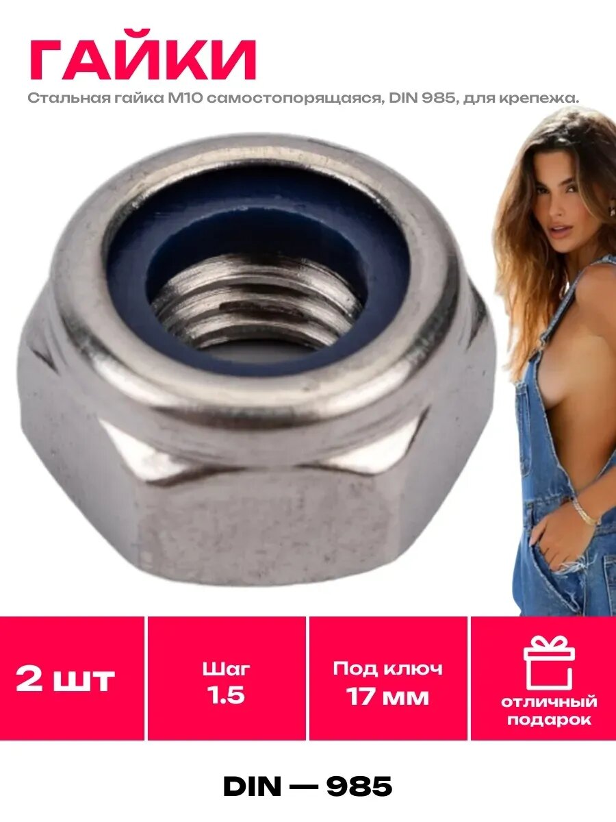 Гайка метрическая М10 DIN 985 сталь, от раскручивания, 2 шт.
