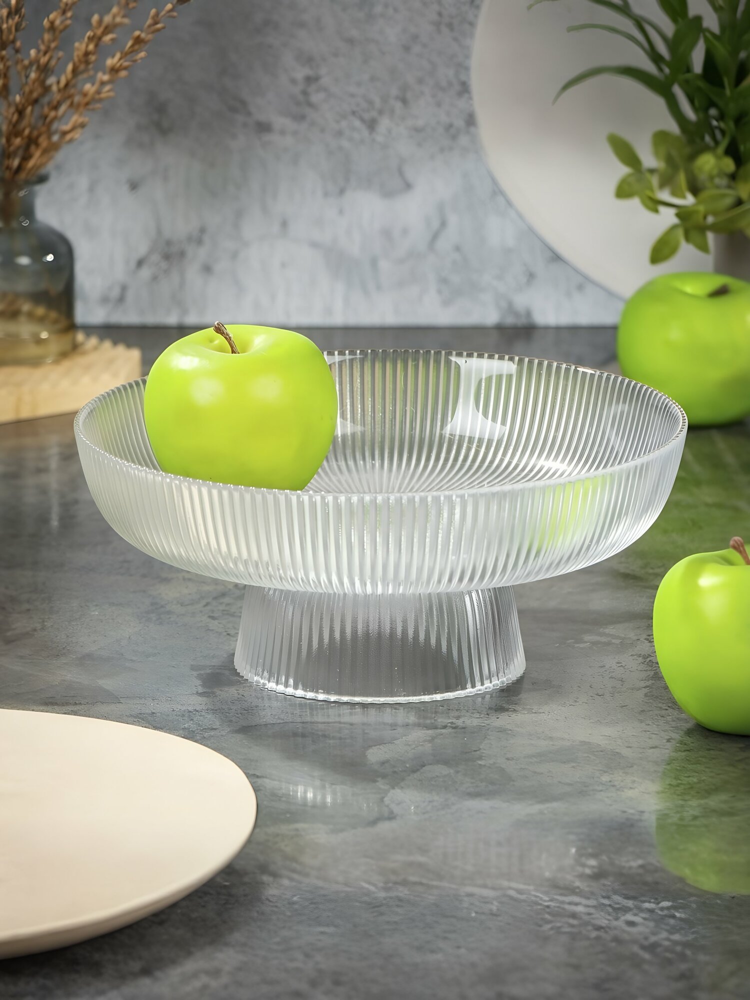 Ваза для фруктов, стекло, 26х10.5 см, с золотой отводкой, Грани, Y4-8758