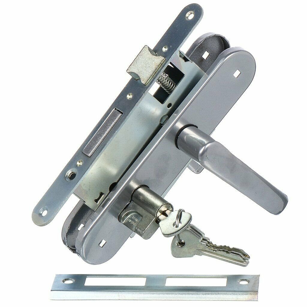 Замок врезной Птимаш ЗВ4-3.08 (ЗВ4) с ручкой, цилиндровый, универсальный, цвет хром, 4 ключа, межосевое 55 мм, Россия