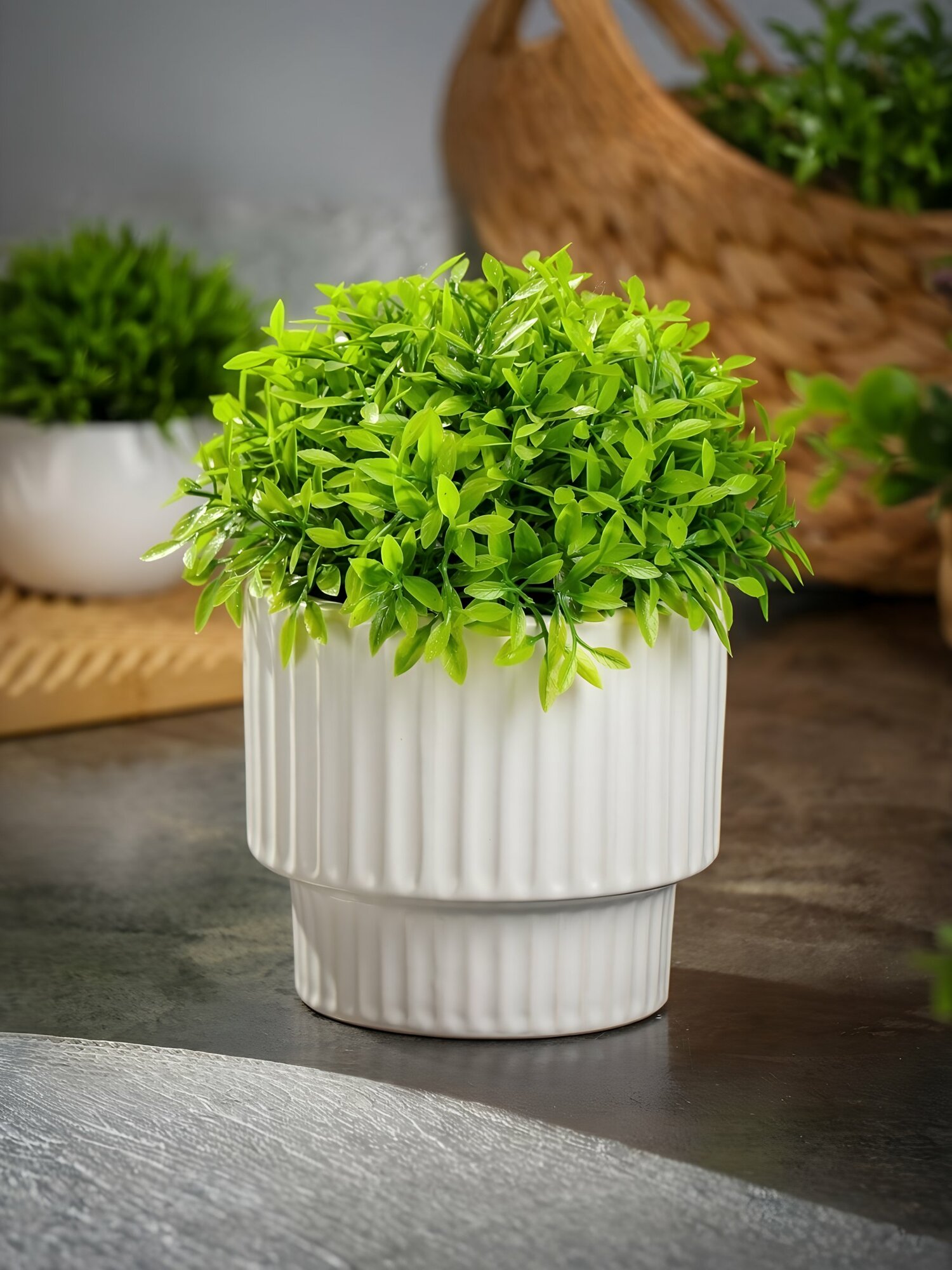 Кашпо керамическое белое Грани 0.95 л, 14x12 см, настольное для фиалок и суккулентов, Китай