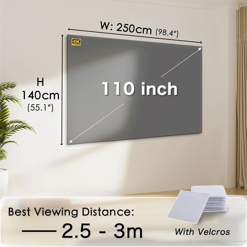 Проекционный экран AnovaTec матовый белый 16:9 4K HD 1080P Grey Metal 110-in