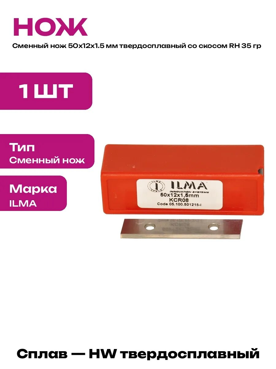 Нож сменный 50х12х1.5 мм прямоугольный твердосплавный HW RH