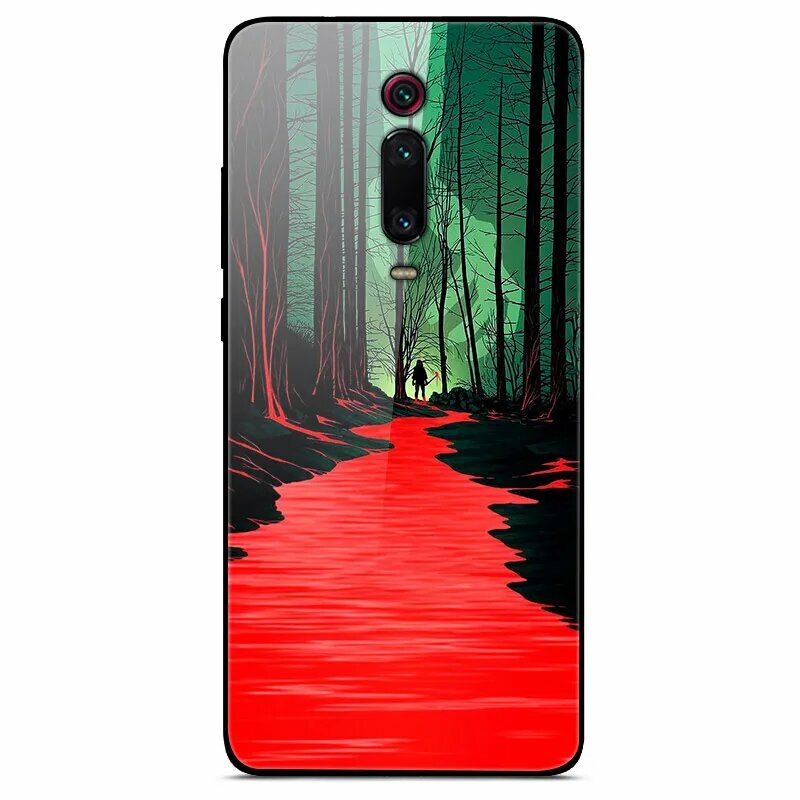 Чехол на Xiaomi Mi 9T Pro, красный, закаленное стекло