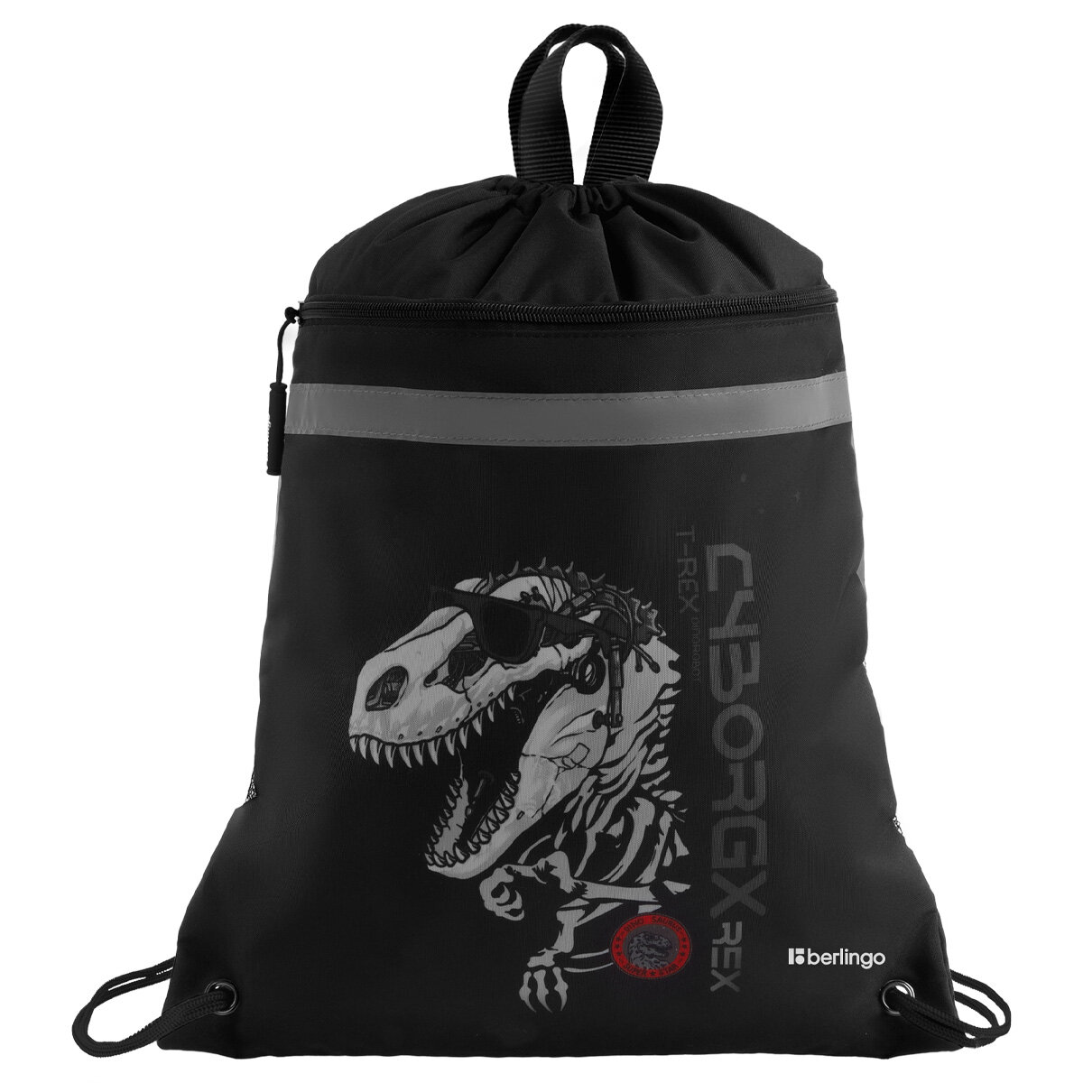 Сумка для обуви / мешок для обуви Berlingo "T-REX" 360*460мм, вентиляционная сеточка, светоотражающая лента, карман на молнии (SB-EXA-1203)