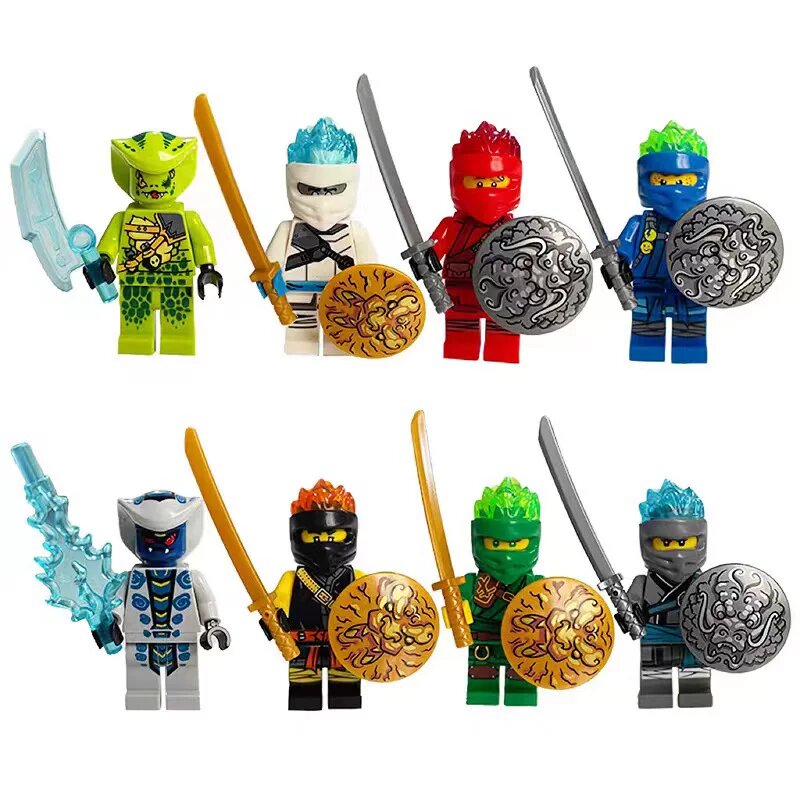 Набор из 8 мини-фигурок Ninjago B Series с оружием, творческая игрушка для детей, идеальный подарок на день рождения