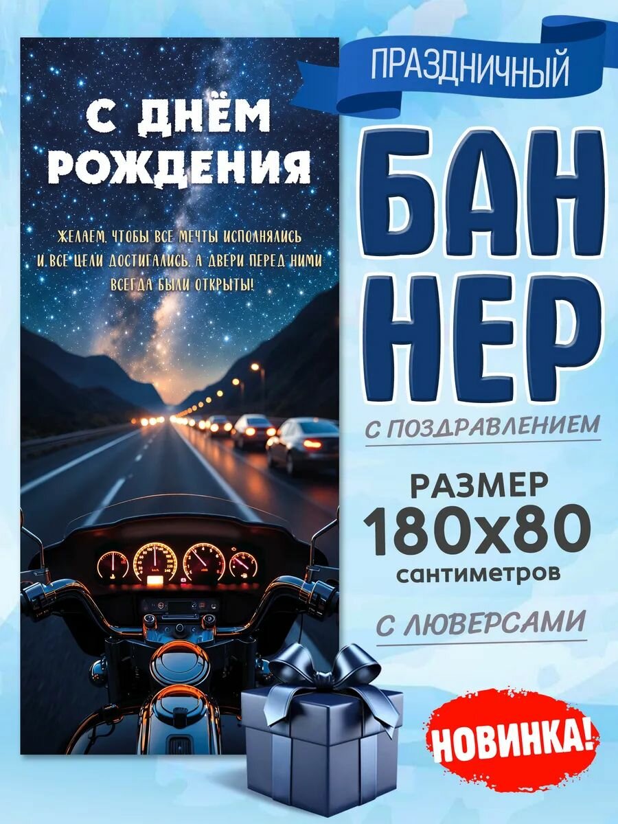 Баннер на День рождения для фотозоны 180х80 см с люверсами