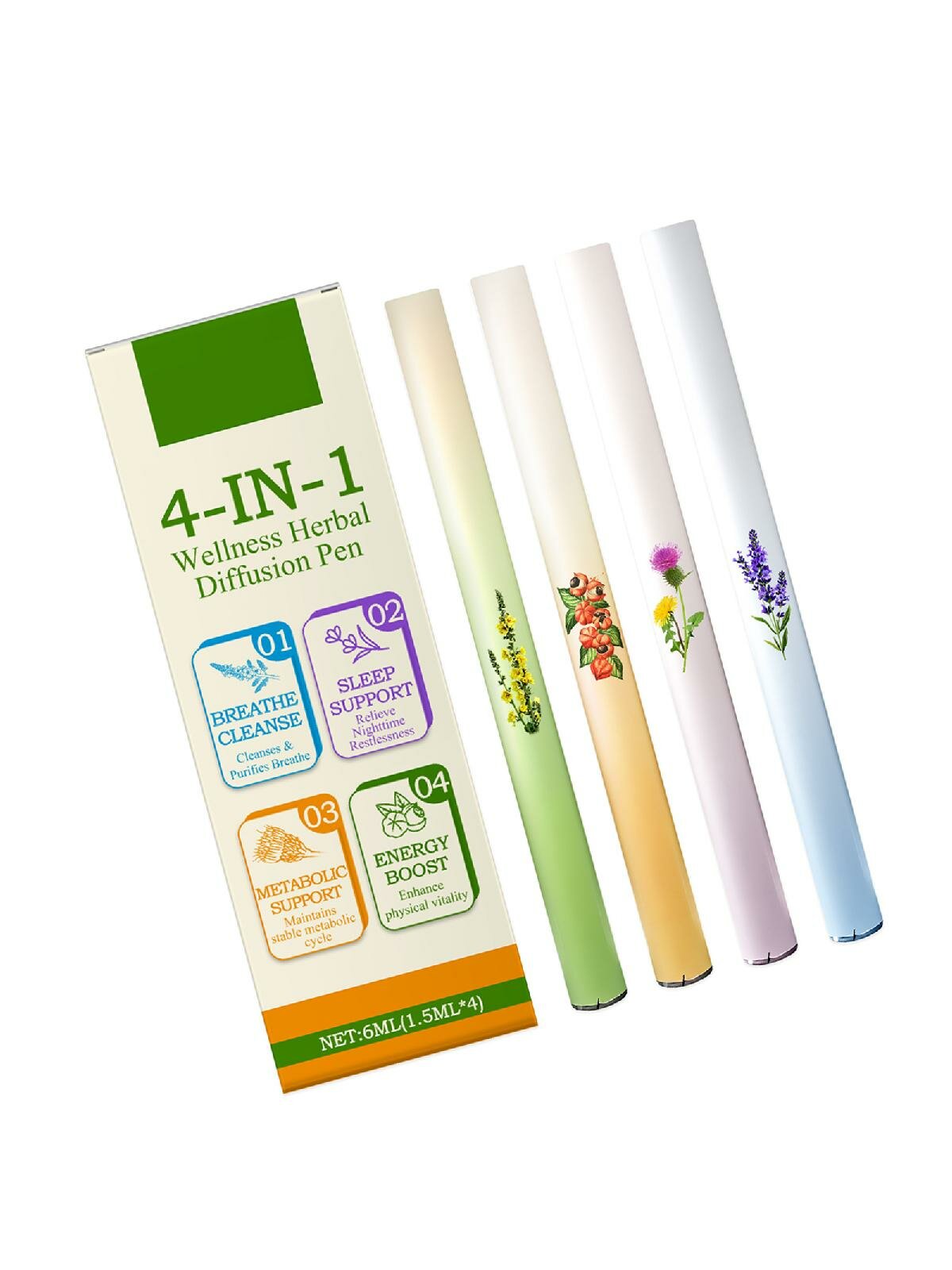 4Pcs Portable Herbal Aromatherapies Pens with Capsules Travel Convenience