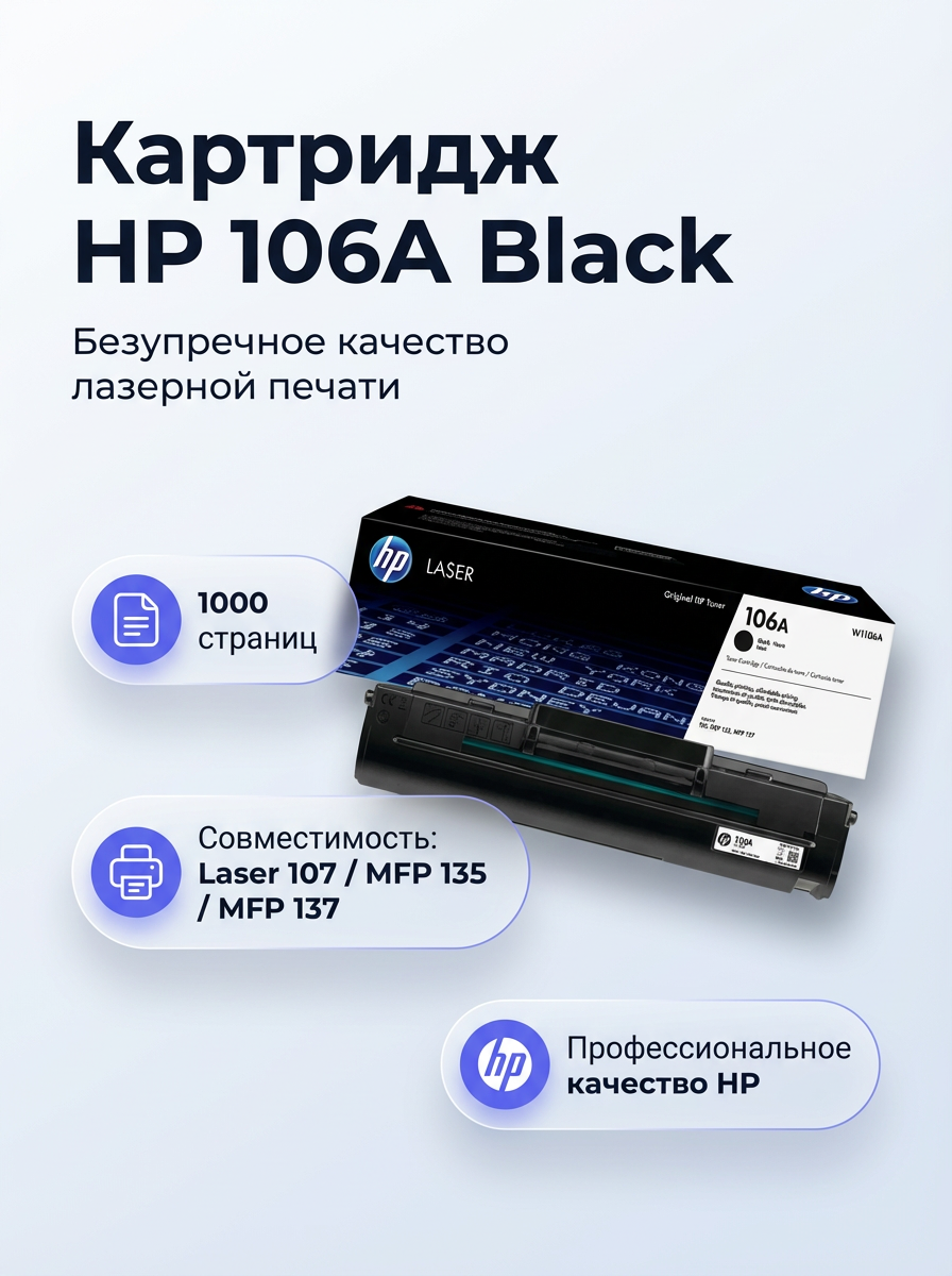 Hp W1106A (№106A) Black для HP Laser 107/Laser MFP 135/137 (1000k)