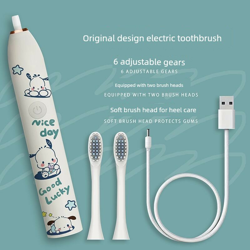 Почакко Ультразвуковая Электрическая Зубная Щетка с USB-Зарядкой, 2 Щетинки, Водонепроницаемая, Отбеливающая, Унисекс