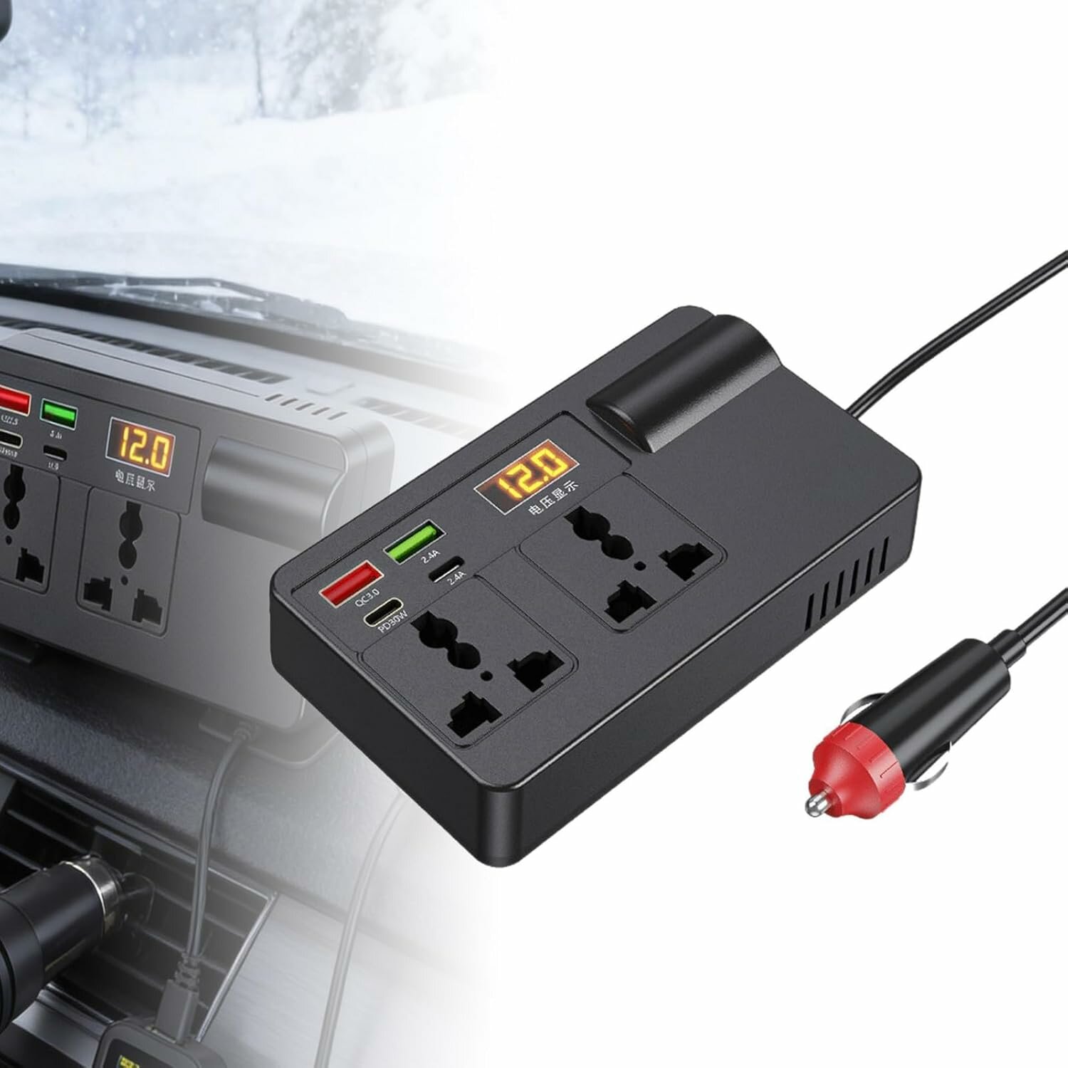 Автомобильный инвертор 12 В/24 В на 220 В с цифровым дисплеем черный 3 шт автомобильный аксессуар автомобильный