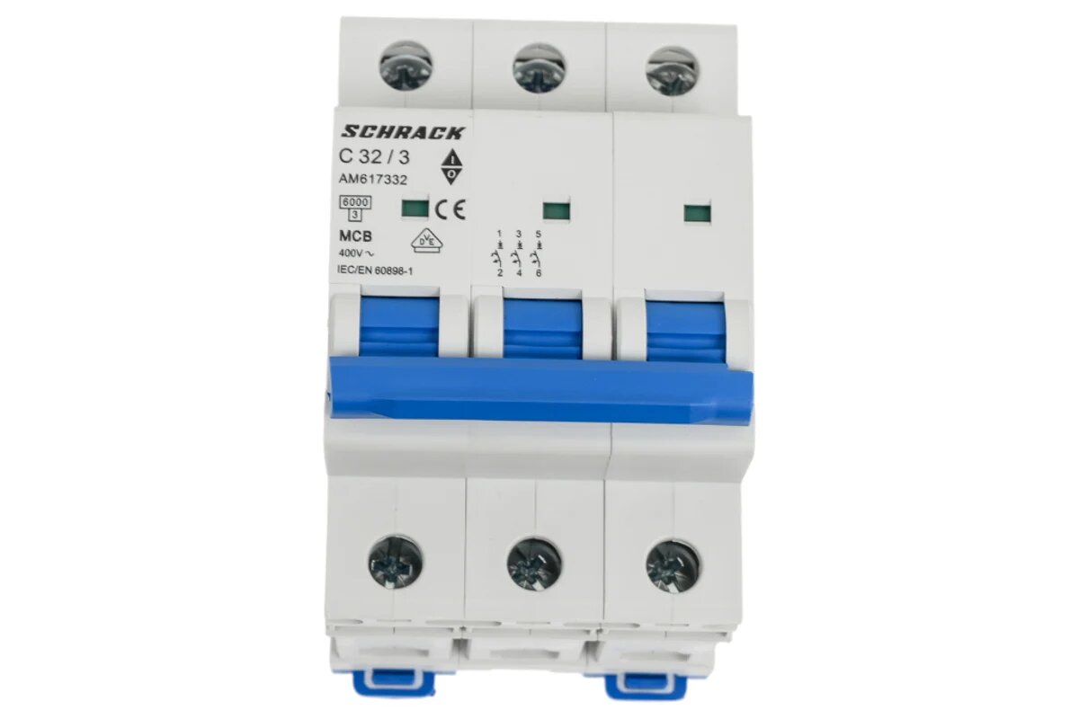 Автоматический выключатель Schrack Technik AM 6кА 3P С 32A AM617332 модульный белый корпус IP20 DIN-рейка 400В AC 77×54×86 мм