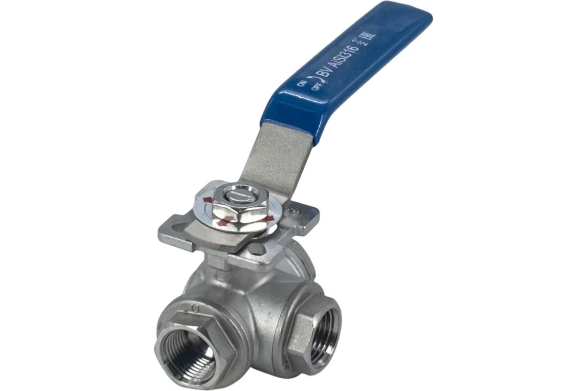 Кран шаровый трехходовой T‑тип NEWKEY AISI316 DN15 (1/2”) CF8M PN64 нержавеющая сталь для воды и воздуха