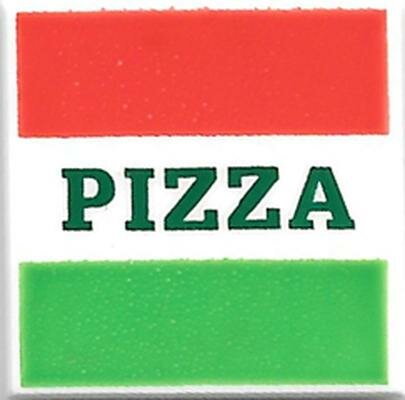 Деталь Lego 3068pb1045 Tile 2 x 2 with Red and Green Stripes and Dark Green 'PIZZA' Pattern (Pizza Box)