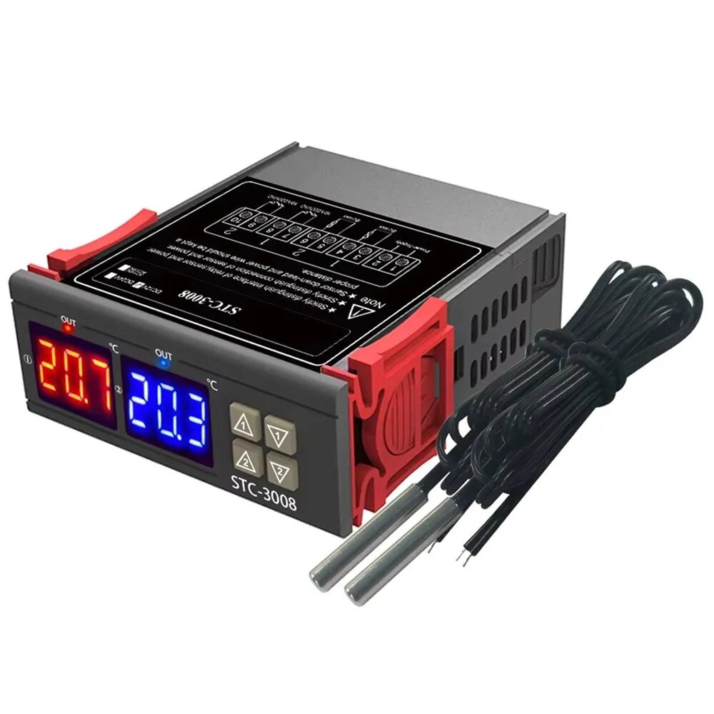 Двухканальный цифровой термостат с регулятором температуры STC-3008