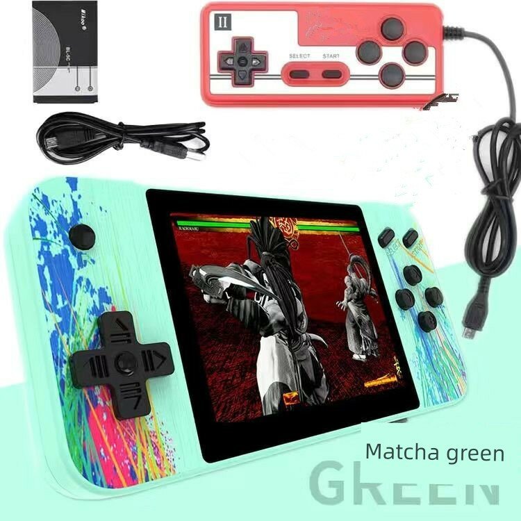 Ретро портативная игровая консоль с 3,5-дюймовым HD-экраном, 800 встроенных игр, зеленый цвет для двух игроков -