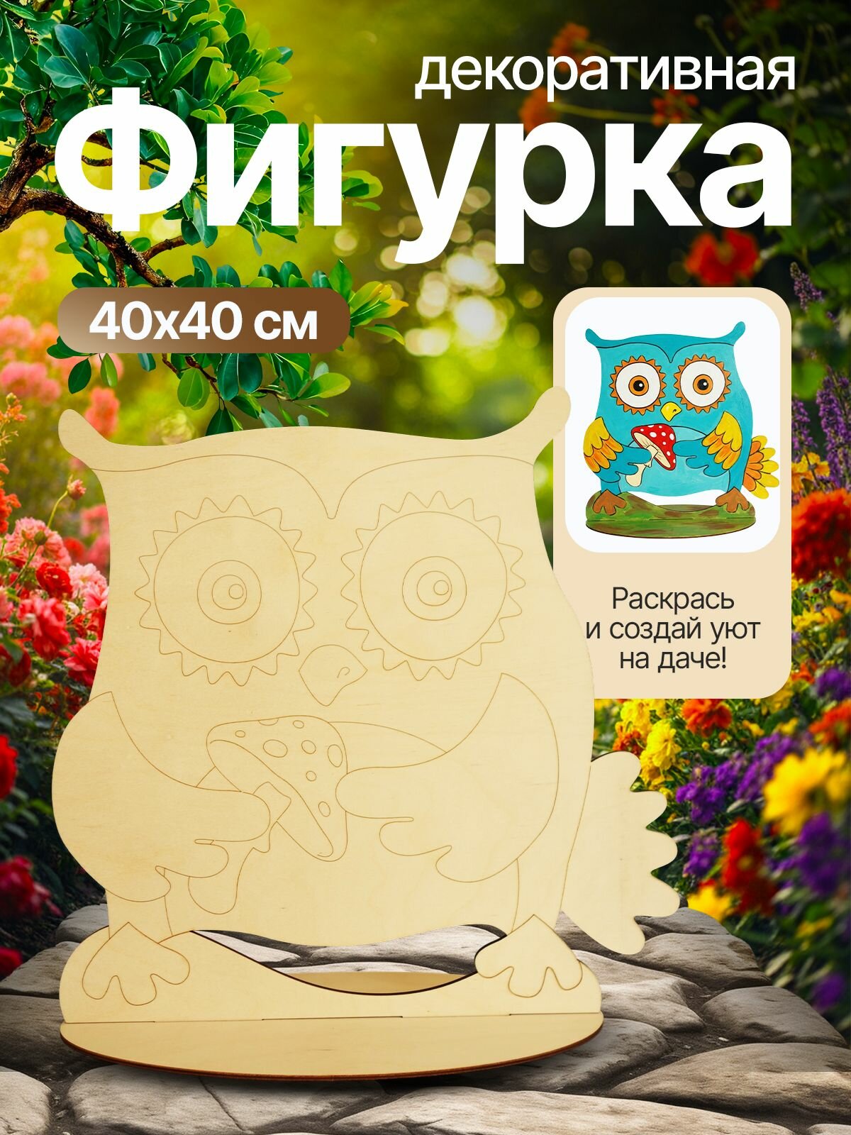 Декоративная садовая фигурка большая 40см "Сова с грибочком"