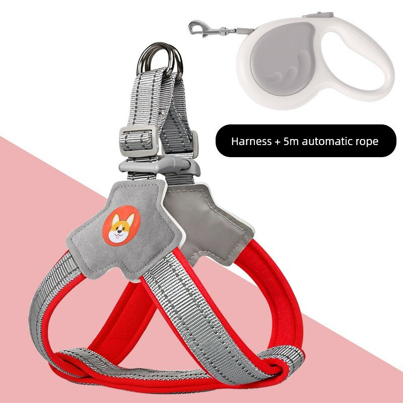 Шлейка-жилет для собак средних и крупных пород, для шиба-ину, корги, с ошейником, для прогулок, с защитой от потери, с