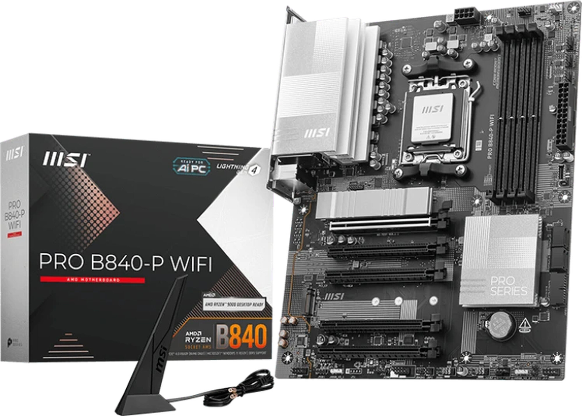 Материнская плата MSI PRO B840-P WIFI (AM5/AMD B840/4xDDR5/5xPCI-Ex16/2xM.2/SB7.1/Wi-Fi/BT/GLAN/HDMI/ATX)