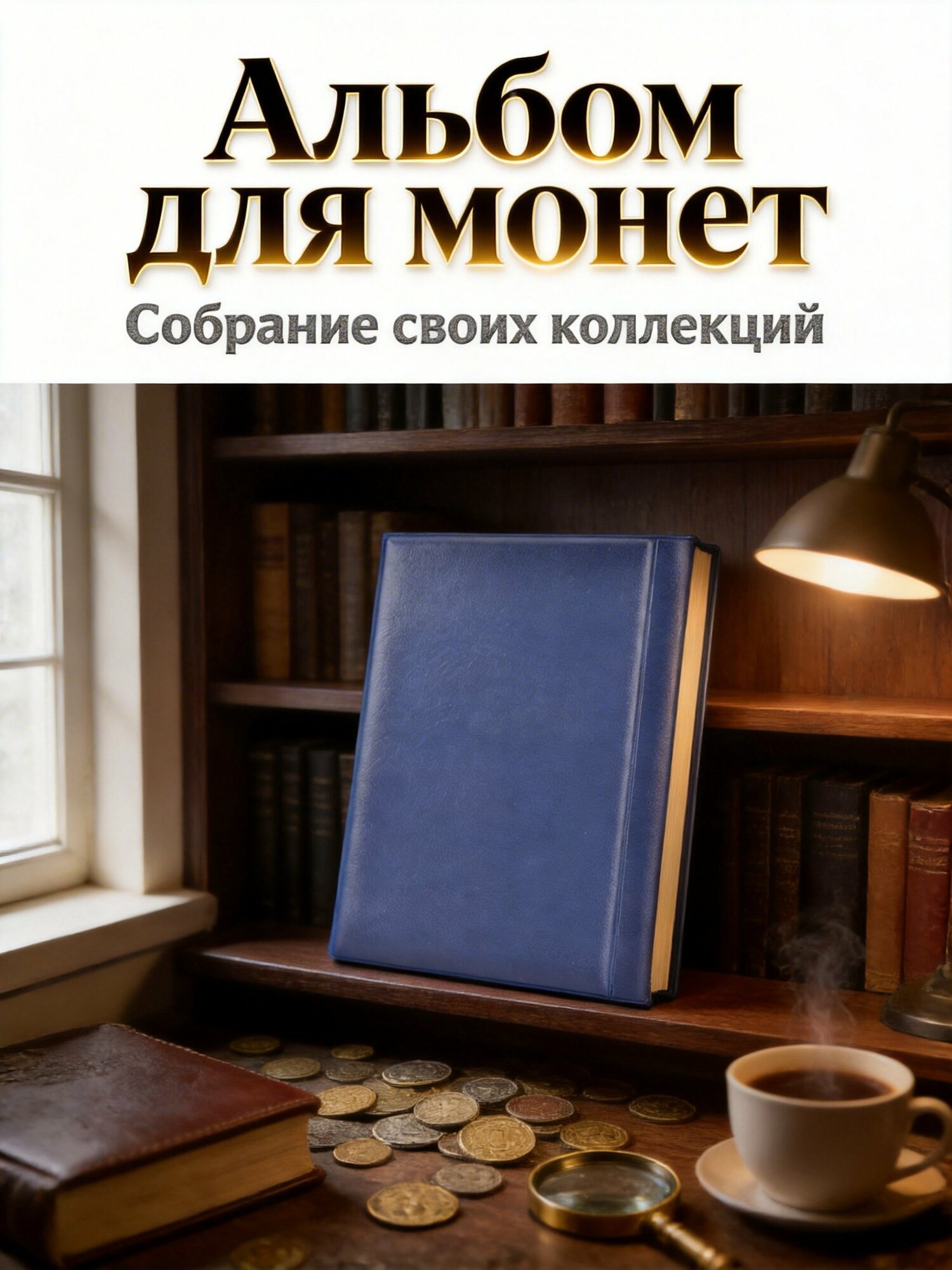 Альбом для монет, книга хранения 120 штук 10 страниц по 12 ячеек до 28.5 мм — подарок для коллекционеров