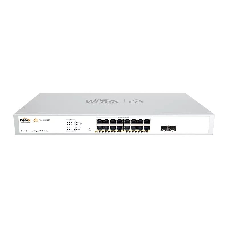 Настраиваемый коммутатор Wi-Tek WI-PCES318GF v2, PoE бюджет 250 Вт, порты 16 PoE GE, 2 SFP, Easy Smart