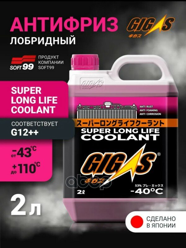 Антифриз GIGAS SUPER LONG LIFE COOLANT -40 PINK, розовый, 2л GIGAS арт. SLLC40P002