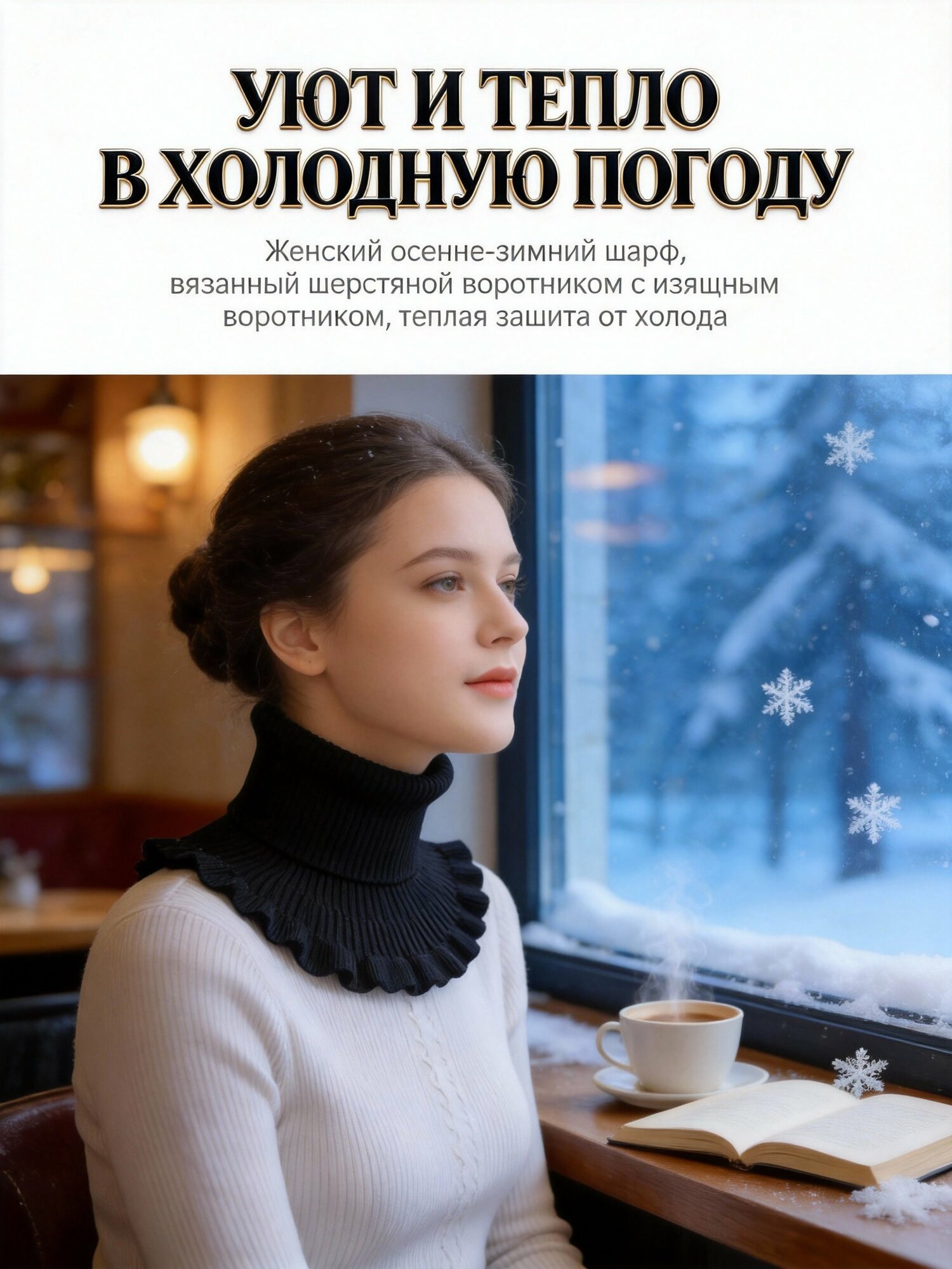 Женский осенне-зимний вязаный шарф-воротник, тёплая защита шеи из полиэфирного волокна 26x15 см