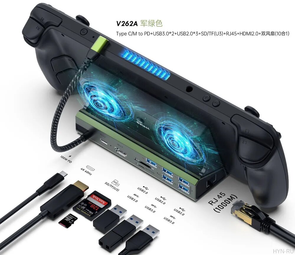 Игровая консоль Steam Deck TV Base с двойным вентилятором, портативная игровая система, поддерживающая передачу данных и оснащенная 10 портами (V262A)