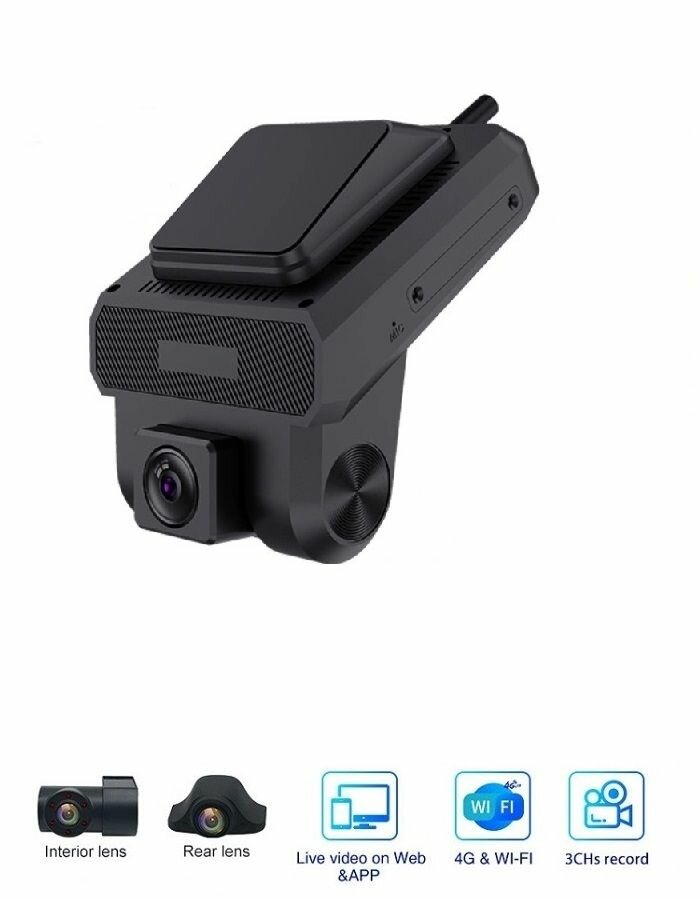 Регистратор FOXDAK 4G Black, 3-канальный, GPS/WIFI, 1920x1080