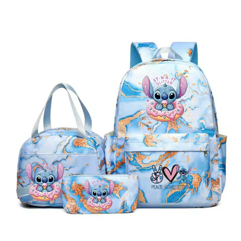 Трансграничная новая школьная сумка Stitch из трех частей, рюкзак для учащихся начальной и средней школы, молодежный дорожный рюкзак, рюкзак с героями мультфильмов