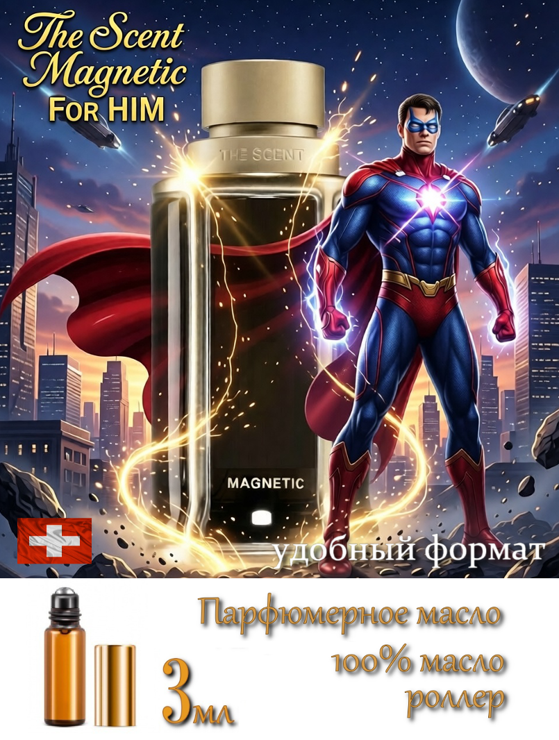 Духи The Scent Magnetic for Him, флакон-роллер 3 мл, фруктово-пряный мужской аромат (Швейцария)